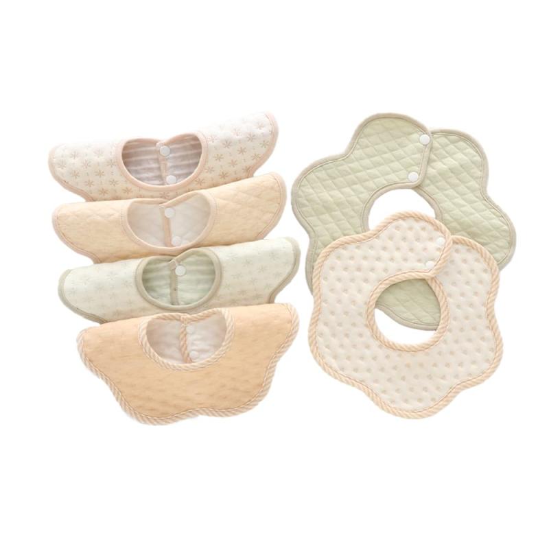 [Elf-feer] スタイ よだれかけ ベビー ビブ 綿 360 防水 赤ちゃん エプロン セット 無地 落ち着いたデザイン 食事用 花びら型【天然のカラーのオーガニックコットン】素材はデリケートな赤ちゃんの肌にも優しいコットン生地。赤ち...