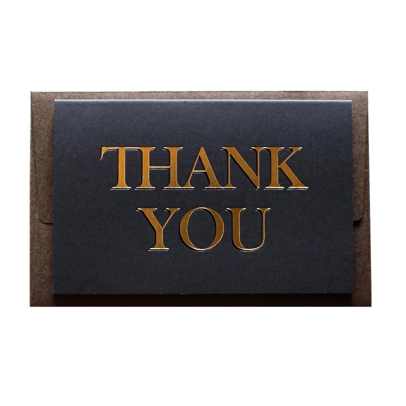 BAY LETTERPRESS ミニ メッセージカード 封筒付き 箔押し サンキューカード THANK YOU ブラック 57×87mm【商　品】ミニメッセージカード