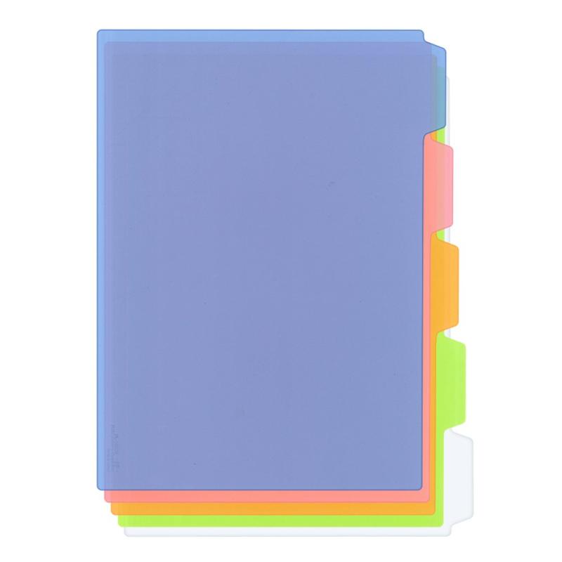 プラス カラーインデックスシート 5山 103CH 5色色込 88-161●数量：5枚入り●カラー：5色(ブルー、ピンク、オレンジ、グリーン、ホワイト)●見出しシール付き●材質：ポリプロピレン(PP) 0.5mm