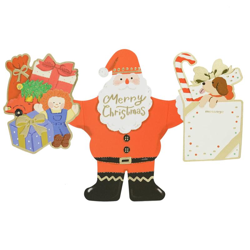 グリーティングライフ クリスマス カード クリスマス サプライズ YD-37何かをうしろに隠しているサンタクロース・・・カードを開くと？三つ折りカードカード1枚・封筒1枚【封筒】柄入り封筒・イエロー定型サイズ