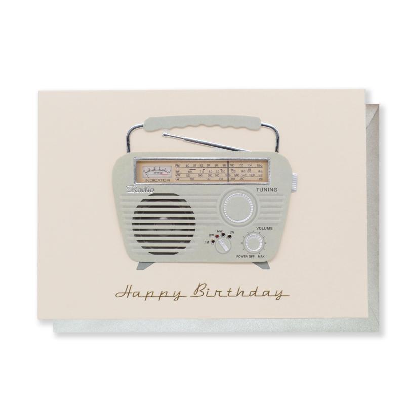 【 バースデー カード ラジオ 男性 】 リーフ ワーク カンパニー グリーティング 誕生日 大人向け ハンドメイド 手作り 封筒付き セット メッセージ お祝い プレゼント ギフト おしゃれ 金箔【サイズ（約）縦×横】カード本体：10.5...
