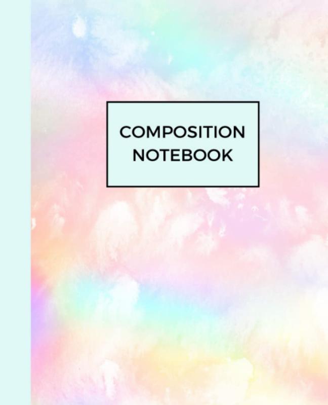 Composition Notebook for All Ages. Mint &amp; Pink Rainbow Watercolor. Wide Ruled Lined Paper Notebook Journal