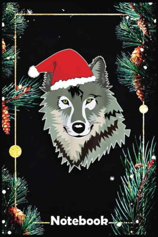 Christmas Notebook: Funny Grey Wolf Christmas Santa Hat Wolves Gift Kids Notebook, 120 Pages Size 6x9 Inches for Christm...