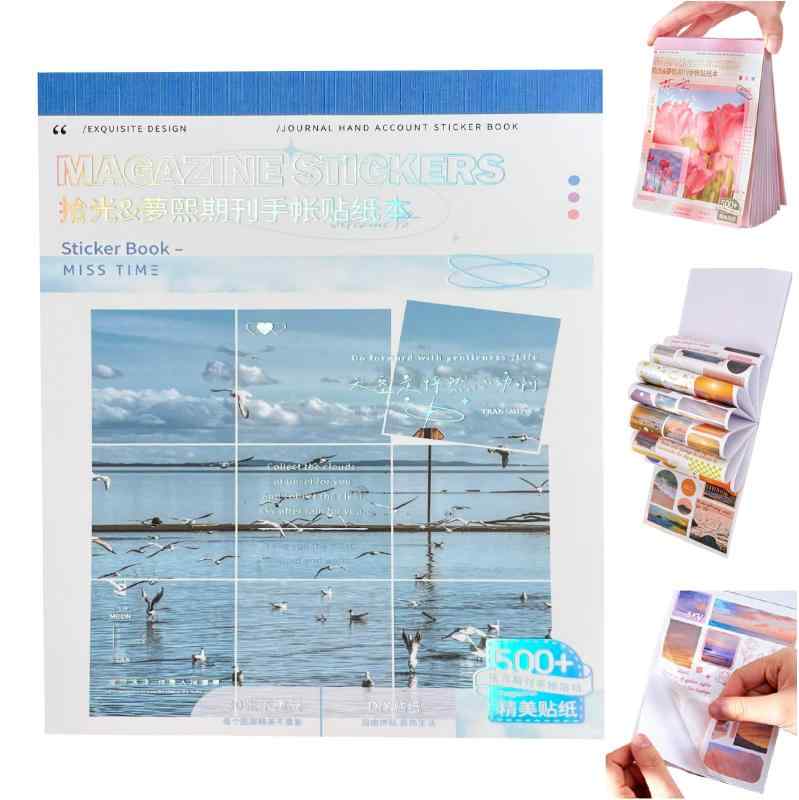 NSHACK コラージュ 素材 30ページ 約500種 フレークシール 和紙 シールブック ジャンクジャーナル30ページ（約500種）のコラージュ素材がノートになっており、持ち運びやすく、保管にも場所を取りません♫手帳、日記帳、ノート、スケ...