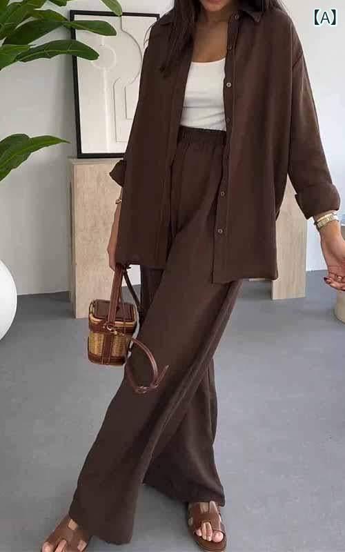 スポット ヨーロッパと アメリカの 貿易 婦人 服 2025 春 夏の新 ファッション 無地 ルーズトップカジュアルワイドレッグパンツ 2 点 セット商品番号: 6995パターン: ソリッドカラーパンツの長さ: ズボン人気の要素: ポケット...