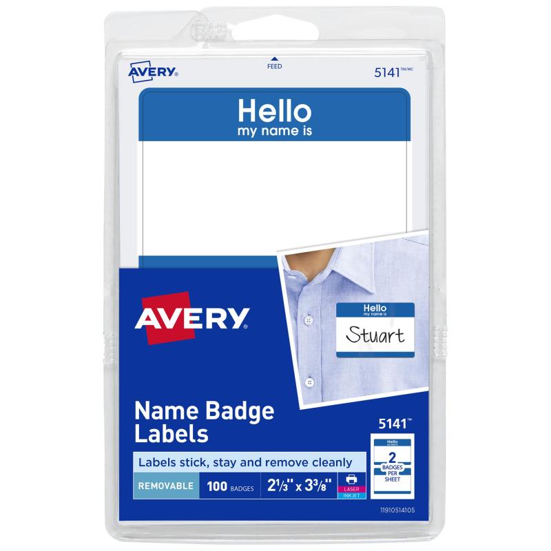 Avery Hello My Name is ネームタグ、ホワイト、レッドボーダー
