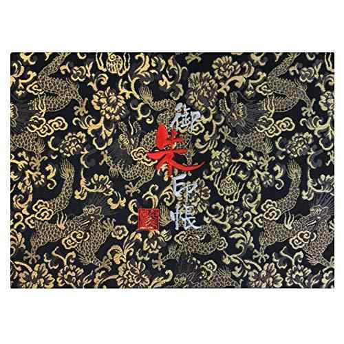 千糸繍院 御朱印帳WL【黒金龍】西陣織 金襴装丁/刺繍文字 蛇腹式48ページ 見開き大判高価な西陣織の金襴生地で装丁した全48ページの蛇腹式の見開き大判サイズの御朱印帳です。表紙の「御朱印帳」文字はカッコイイ筆文字書体を刺繍で仕上げています...