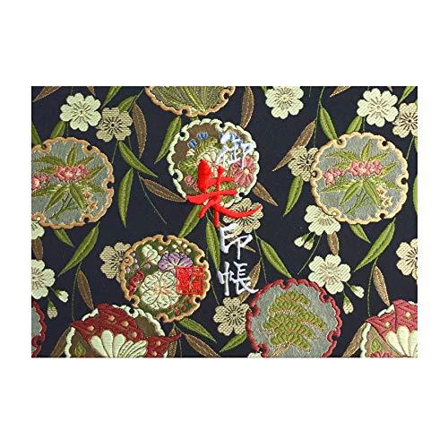 千糸繍院 御朱印帳WM【黒花雪輪蝶】西陣織 金襴装丁/刺繍文字 蛇腹式48ページ 見開き中判高価な西陣織の金襴生地で装丁した全48ページの蛇腹式の見開き中判サイズの御朱印帳です。表紙の「御朱印帳」文字はカッコイイ筆文字書体を刺繍で仕上げてい...
