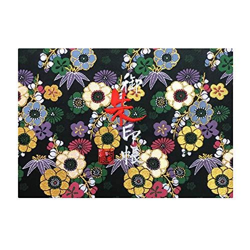 千糸繍院 御朱印帳WM【黒彩繚乱】西陣織 金襴装丁/刺繍文字 蛇腹式48ページ 見開き中判高価な西陣織の金襴生地で装丁した全48ページの蛇腹式の見開き中判サイズの御朱印帳です。表紙の「御朱印帳」文字はカッコイイ筆文字書体を刺繍で仕上げていま...