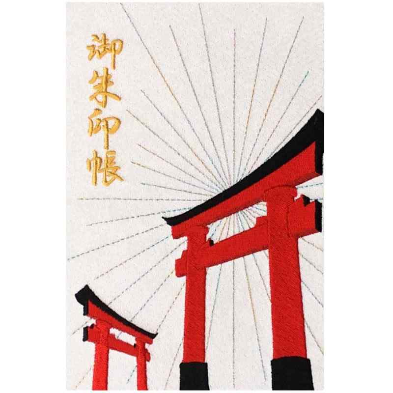 千糸繍院 御朱印帳 西陣織 金襴装丁/刺繍文字 蛇腹式48ページ 「匠」来光鳥居当店オリジナルの鳥居デザインを刺繍した全48ページ蛇腹式の大判御朱印帳です。表紙の「御朱印帳」文字及び柄は刺繍で仕上げていますので、文字や柄に立体感があり輝きが...