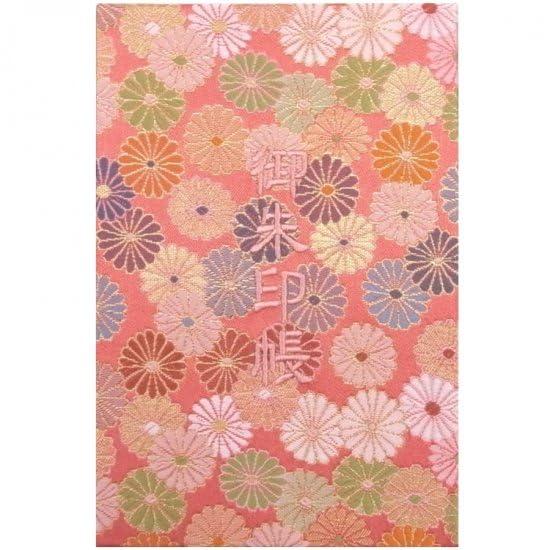千糸繍院 御朱印帳XL【朱菊爛漫】西陣織 金襴装丁/刺繍文字 蛇腹式48ページ 特大判高価な西陣織の金襴生地で装丁した全48ページの蛇腹式の特大判御朱印帳です。表紙の「御朱印帳」文字は刺繍で仕上げていますので、文字に立体感があります。本文（...