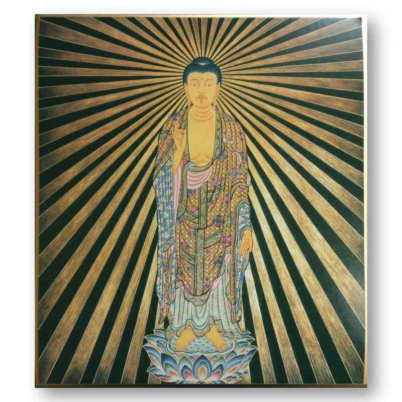 色紙 仏画色紙 阿弥陀如来 あみだにょらい阿弥陀如来は、西方極楽浄土を主宰し、人々を救済する仏です。「南無阿弥陀仏」と念仏を唱えるものは、その救いにあずかり、極楽浄土に往生するといわれます。縦27.2cm×横24.2cm×0.2cm (約9...