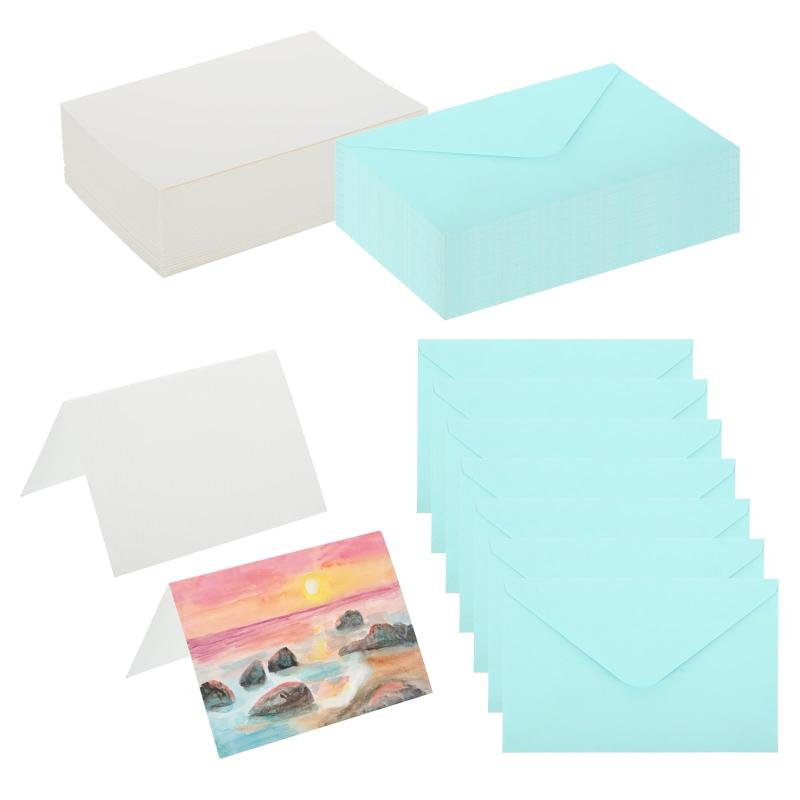 PATIKIL 4x6インチのじゅん綿すいさいカード、100個の封筒付きポストカード92lb/250 G S M、アートペイント創造的な感謝ノート、ブルーカラー：ホワイト、ブルー；素材：綿紙；カードサイズ：6 x 4インチ（縦×横）；封筒サ...