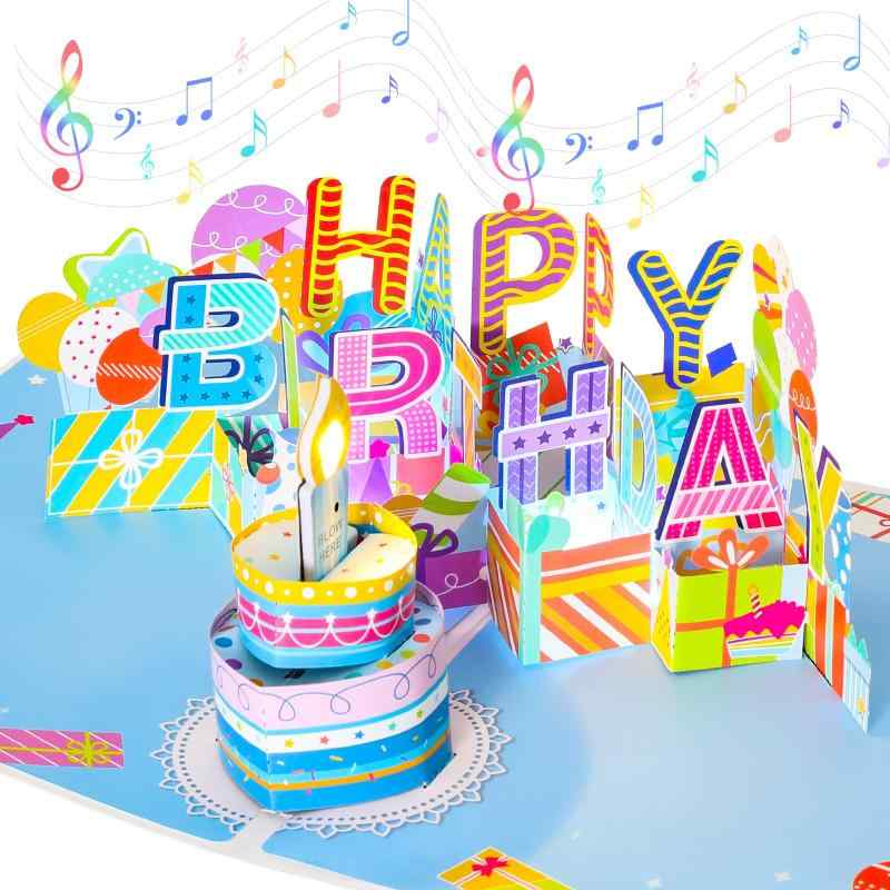 バースデーカード 立体 3D 誕生日カード メッセージ カード 封筒付き メロディ付き 音楽付き お祝い プレゼント 子供 大人向け【音楽と光で一気に盛り上がる】 カードを開くと自動でバースデーソングが流れ、LEDライトが多色に点滅。立体ケ...