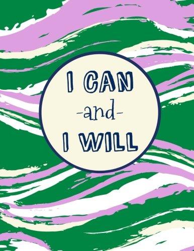 I Can and I Will: 100 Pages Ruled, Notebook, Journal, Diary, Green/Pink Watercolor