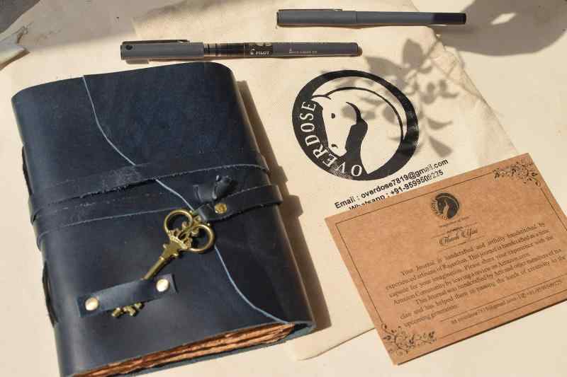 Overdose Deckle Blue with Key Leather Journals - Travel &amp; Sketch Writing Diary | Leather Bound Notebook Sketchbook |...