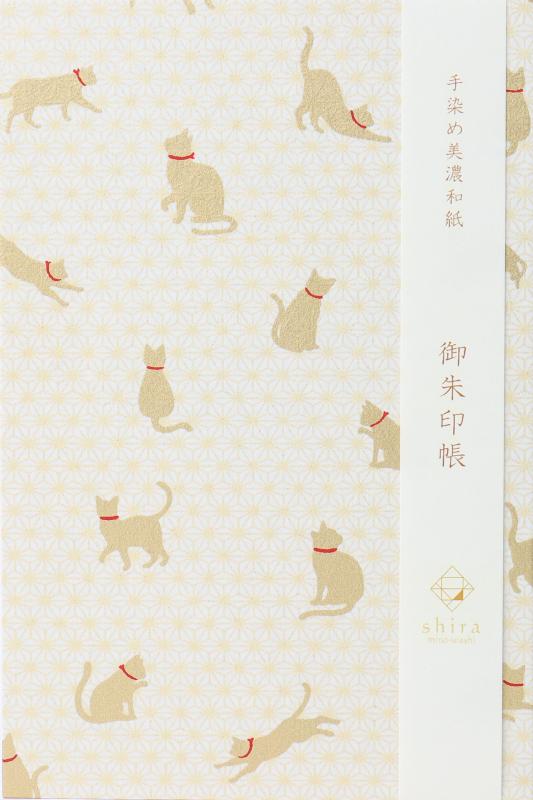 石川紙業 美濃和紙 御朱印帳 白shira ねこ 集印帳 蛇腹式 大判 友禅染紙 和柄 御城印帳 奉書紙 かわいい おしゃれ 12×18cm 46ページ