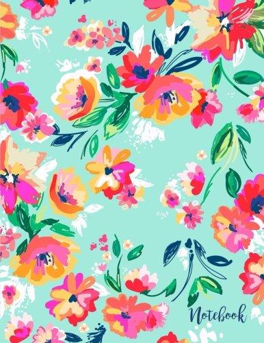 Notebook: Bright Floral Blooms on Beach Glass Aqua, 8.5 x 11
