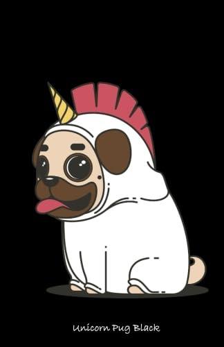 Unicorn Pug Black Notebook Journal (Size 5,5 x 8,5): 120 college-ruled pages (60 sheets)