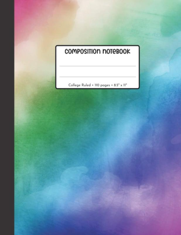 College Ruled Composition Notebook: Rainbow Watercolor Gift Notebook #4, Colorful 1 Subject Notebook College Ruled Lined...