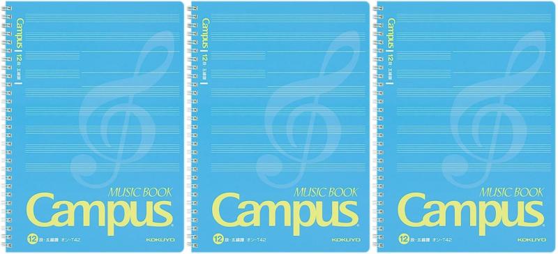 コクヨ キャンパス 音楽帳(ツインリングとじ) オン-T42 【3セット】サイズ/6号(セミB5)罫内容/五線譜・12段枚数/50枚