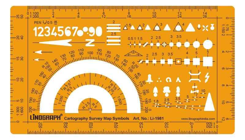 測量Linograph地図マップシンボルDrawing Drafting Templateステンシル オレンジ測量マップ地図記号図面製図テンプレート販売 – 1ピース|色 – オレンジ商品サイズL x W178 mm x 102 mm約製図...