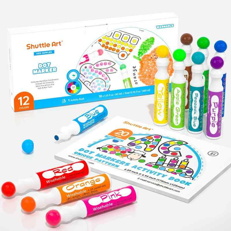 Shuttle Art ドットマーカー カラーペン 12ml 子供用 水性 洗える 色塗り 落書き 握りやすい 遊び道具 プレゼント