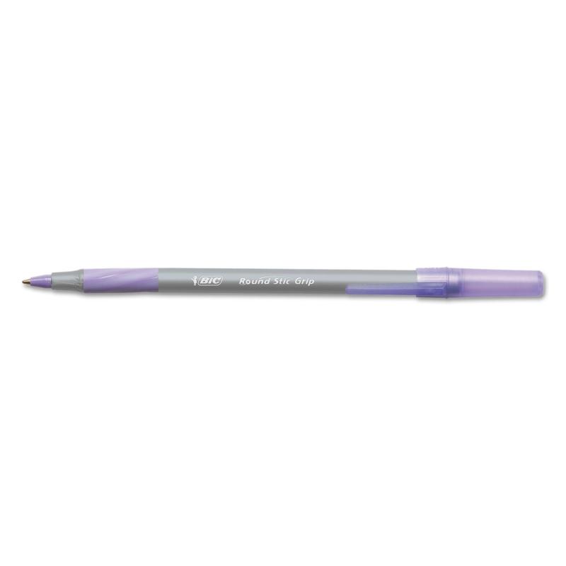 Ultra Round Stic Grip Ballpoint Stick Pen, Purple Ink, Medium, Dozen (並行輸入品)1ダース単位での販売。一貫した流体的な書き心地。 柔らかいグリップで快適なホールド感。書...