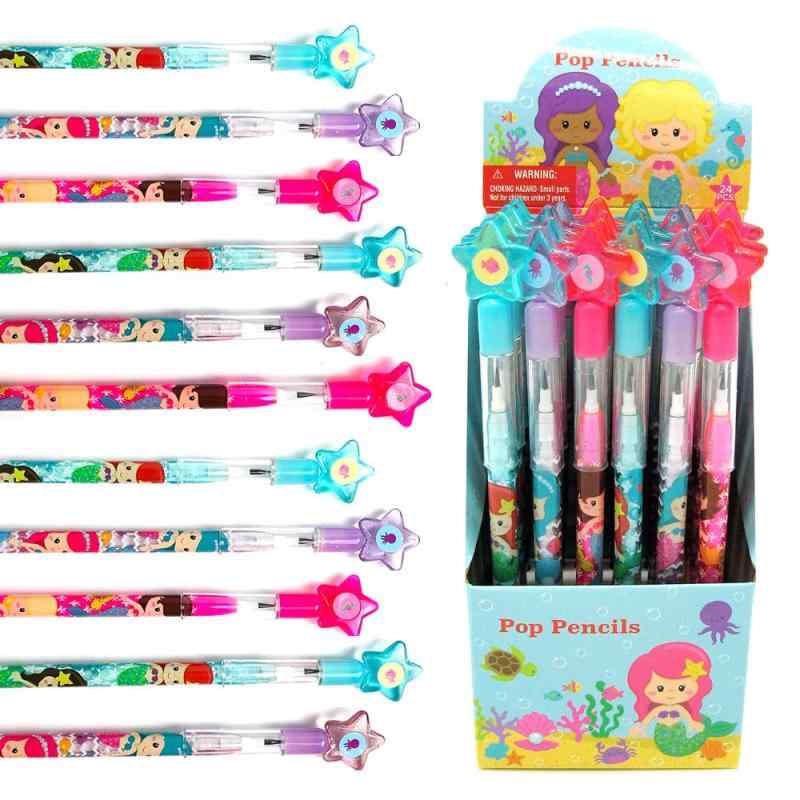 Tiny Mills 24ピース マーメイド マルチポイント スタッカブル プッシュペンシル セット 消しゴム付き サメ 誕生日パーティー ギフト 景品 カーニバル グッズ 詰め合わせの中身 教室 ご褒美 ピ24本のマーメイド・スタッキング...