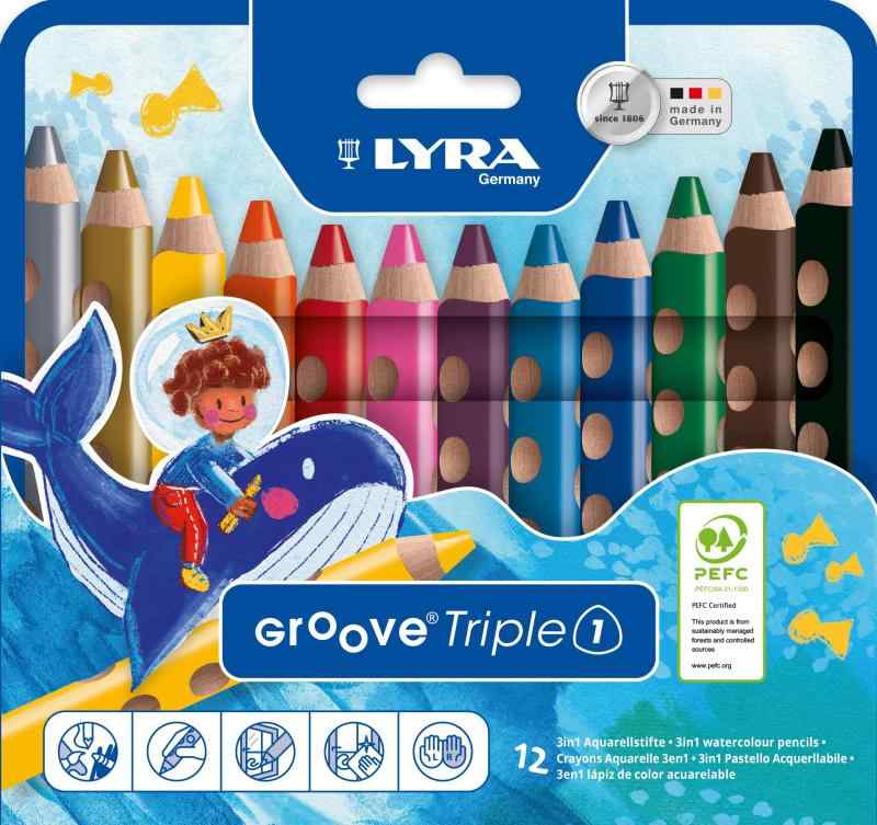 リラ LYRA 文具 色鉛筆 三角グリップ クレヨン 水彩色鉛筆 美しい発色 グルーヴトリプルワン 12色セット特徴：水彩色鉛筆・色鉛筆・クレヨン兼用形状：三角軸・15mm径軸本体サイズ：120×15mm色数：12色注意：専用シャープナー別売り