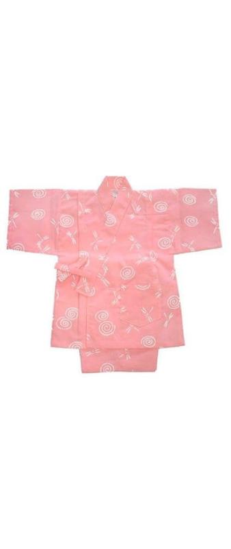 [梨園染] 手ぬぐい甚平 渦巻にとんぼ（ピンク） 3号（3～4歳児用） 女の子向け 夏祭り・花火大会・部屋着に最適伝統の注染技法で染め上げた、戸田屋商店のこども甚平「渦巻とんぼ柄（ピンク）」です。縁起の良い「勝ち虫」として親しまれるとんぼ柄...