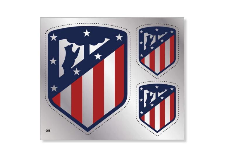 アトレティコマドリード(B) シルバーステッカー3枚SET〔sts058〕品番：sts058サイズ：大8.2×6.2cm,小4×3.1cm(2枚)ステッカー素材：プラスチック(PET)素材シルバーのエンブレム型ステッカーセット。大1枚、小2...