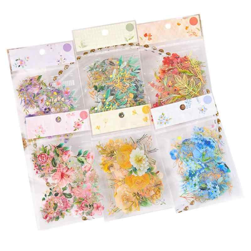 MOMI シール 花 シール フレークフレークシール 透明・箔押し・防水・花 DIY 手帳の飾り 透明性と防水性メモ用紙ノート素材、日記装飾用品 6パック【セット内容】フラワーステッカー*40個入り6種類、合計約240枚【材料】ペット防水，...