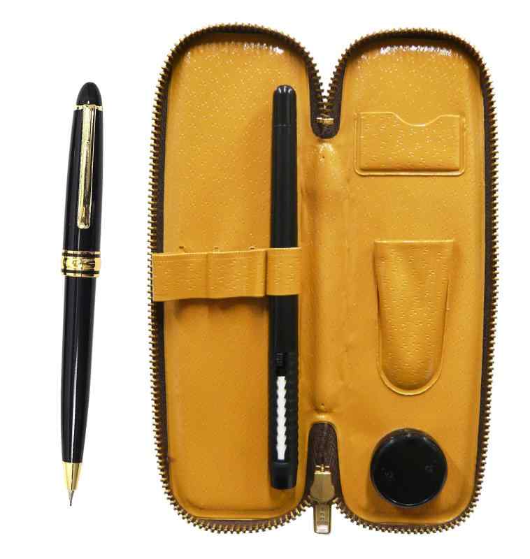 2個パック チャック式コンパクトペンケース ペン型消しゴム 黒とメタルリングキャップスライド式レトロシャープペンセット T23-SMC46B-8838S-22セット入りペン型消しゴム（黒軸）とシャープペンのセット品。チャック式ペンケース入り...