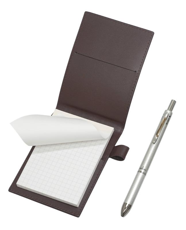タキザワ 再生牛革ミニノートカバー茶 3メカシルバー（2色ペン+シャープ）セット T23-LS022P-C-3MS再生牛革ミニノートカバー（茶）と3機能ペン（黒赤2色ボールペン+シャープペン）（銀軸）のセットミニノートカバー：A7ノート（5...