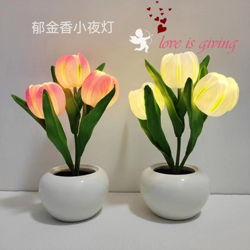 Led チューリップ 小夜 灯 雰囲気 灯 シミュレーション 花束 灯 ins 寝室 寮 ベッド スタンド 装飾 睡眠 灯ブランド: D仕様: オレンジ色3頭 (電池タイプ),ピンク3頭 (電池タイプ),ホワイト3頭 (バッテリータイプ),...