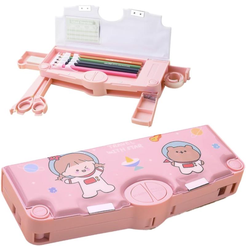 Ailunate 筆箱 小学生 女の子 ペンケース かわいい おしゃれ 箱形 マグネット 筆入 ふでばこ 箱型 多機能✅【かわいいデザインの筆箱】小学生の女の子におすすめの可愛い箱型の筆箱です。ピンクとライトブルーの2種類から選べます。ピン...