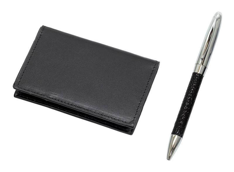 再生牛革4ポケット名刺入 本革巻回転ボールペンディレクターセット 黒 T23-LS030B-PD03-B再生牛革名刺入とボールペン（黒グリップ）のセット名刺入 材質：再生牛革 サイズ：110mm×77mm×14mmペン 材質：真鍮 サイズ:...