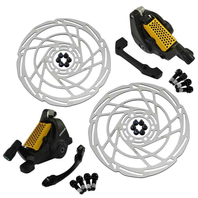 RIDEREVER MCX-2 Post Mount Dual-piston Mechancial Disc Brake Set w/Rotors, Black x Gold, RD2324Dual-piston design offers...