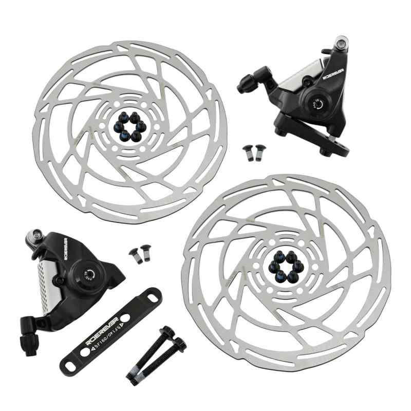 RIDEREVER MCX-2 Flat Mount Dual-piston Mechancial Disc Brake Set w/ 160mm Rotors, Black x Silver, RD2319- Flat Mount- Lo...