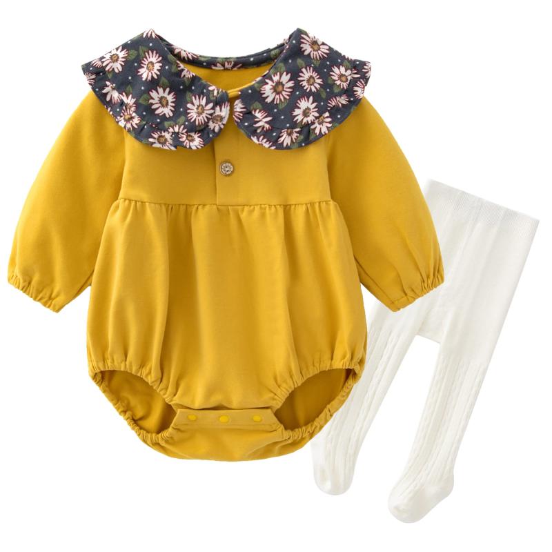 [Reegoo Peter] ベビー服 ロンパース ボディースーツ ストッキング 2点セット 前ボタン 襟付き 新生児 子供服 春秋 カバーオール 女の子 プレゼント 66 73 80 90