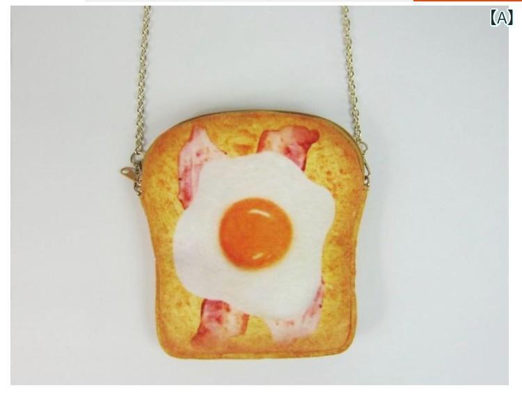 原宿 クリエイティブ バッグ かわいい 目玉焼き バッグトーストパンチェーン 携帯 電話 バッグ 日 韓 布 芸 ミニ バッグカラー: ベーコン目玉焼きトースト小包,イチゴトースト小包,バター蜂蜜トースト小包,チョコレート巻きトースト小包,...