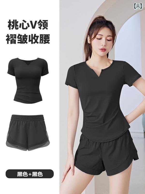 Juyitang 夏の 新しい ヨガ スーツ 通気 性 ランニングフィットネススポーツトレーニングヨガ 服 女性 用色: 黒+黒,ブラック+グレー,黒+青,グレーレイクブルー+ブラック,フィッシュベリーグレー+ブラック,カルダモングリーン+...