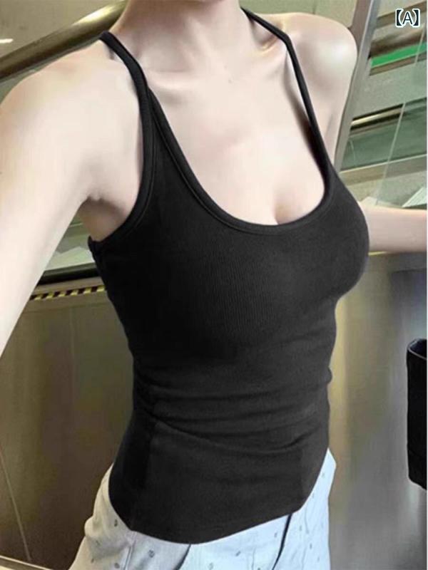 グレーの ホットガールキャミソール 女性 用 ホルターネック 胸 カバー バンド 胸 パッドスポーツスリムバック 外 着用 インナー トップ 夏生地名: コットン主な生地構成: コットンブランド: 世界のイー製品カテゴリー: キャミソールO...