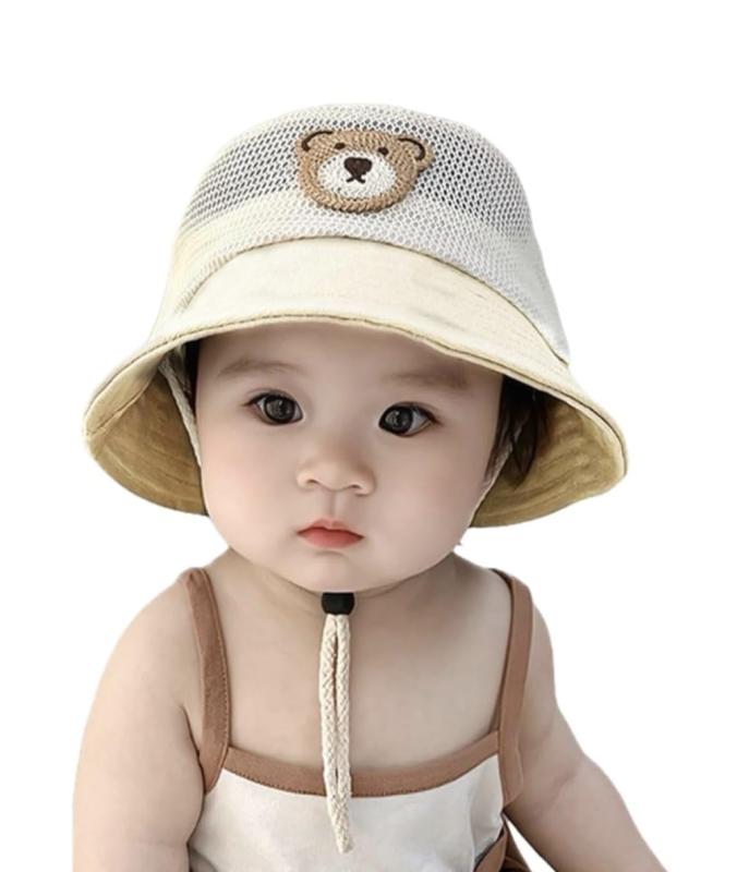 [$avage one] バケットハット コットン メッシュ 生後6か月～2歳 ベビー 赤ちゃん 子供 キッズ 女の子 男の子 帽子 紫外線カット UVカット 遊び 水遊び 海遊び 春夏 日焼け止め クマ✅頭周りサイズ：約44cm～49cm...