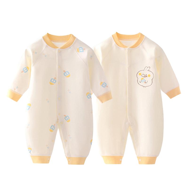 [Miipat] ベビー服 カバーオール 2枚セット 綿100% 赤ちゃん服 ロンパース 男の子 女の子 前開き 可愛い 総柄 四季兼用 66-90cm