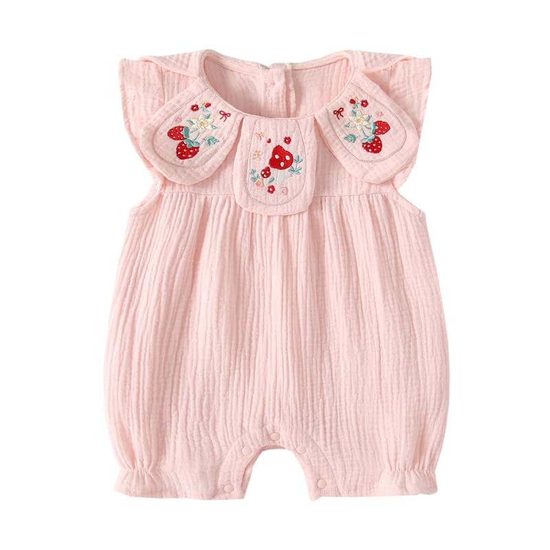 Baby nest ベビー服 女の子 ロンパース カバーオール 赤ちゃん服 新生児服 パジャマ 夏服 ガーゼ ノースリーブ