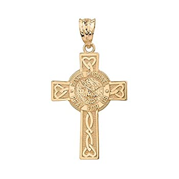 【中古】【輸入品・未使用】純10Kイエローゴールド 聖ミカエル 祈り 言葉 ケルト十字架ペンダント 1.6インチ【メーカー名】Claddagh Gold【メーカー型番】CM2633-10k-Pendant【ブランド名】Saint Colle...