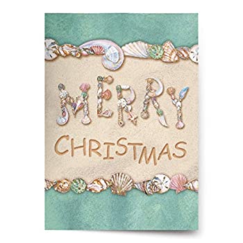 【中古】【輸入品・未使用】Christmas Cards - Box Set 18 Cards and 18 Envelopes - Merry Christmas Written in the Sand with Seashells Sp...