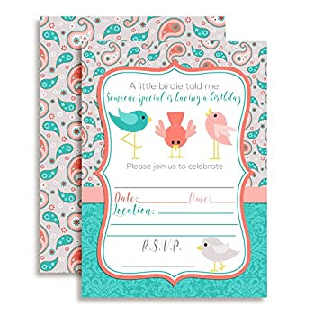 【中古】【輸入品・未使用】A Little Birdie Told Me Themed Birthday Party Celebration Invitations%カンマ% Ten 13cm x 18cm Fill In Cards wi...